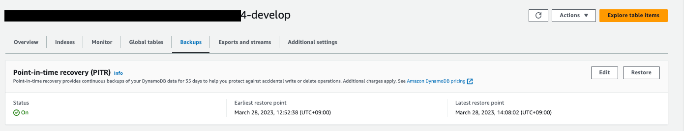 AWS-Amplify DynamoDB EnablePointInTimeRecovery